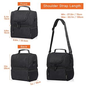 Insulated Lunch Box - Dual Compartment Large Adult Lunch Bag with Sturdy Support & Adjustable Shoulder Strap, Mens Womens Reusable Leakproof lunch Cooler Bags for Work, School, Outdoor, Picnic (Black)