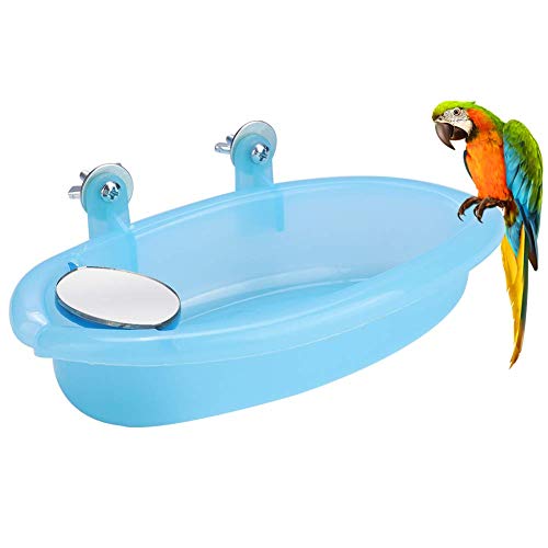 Hztyyier Bird Bath with Mirror, Portable Bird Bath Bird Bathroom for Pet Parrots Bird Cage Hanging Bath Accessories