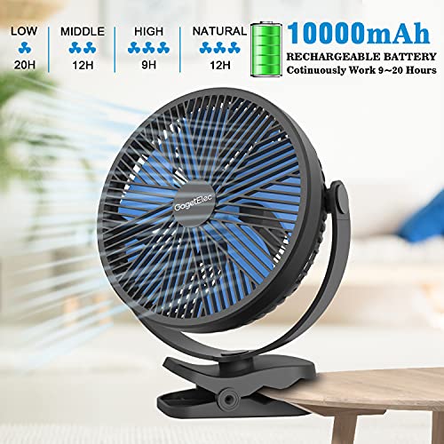 GagetElec 8-Inch Clip On Fan 10000mAh Rechargeable Desk Fan Battery Operated Portable Fan with 4 Speeds Fast Air Circulating Stroller Fan USB Personal Fan for Home Office and Outdoor