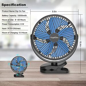 GagetElec 8-Inch Clip On Fan 10000mAh Rechargeable Desk Fan Battery Operated Portable Fan with 4 Speeds Fast Air Circulating Stroller Fan USB Personal Fan for Home Office and Outdoor