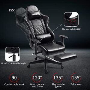 Darkecho Gaming Chair Office Chair with Footrest Massage Racing Computer Ergonomic Chair Leather Reclining Desk Chair Adjustable Armrest High Back Gamer Chair with Headrest and Lumbar Support Black