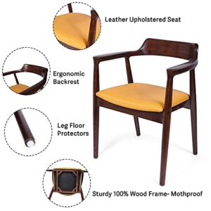 LUCKYERMORE Mid Century Dining Chair, Premium Solid Wood Accent Chair for Living Room Bedroom, Fire Retardant & Water Repellent Armchair, Come Assembled