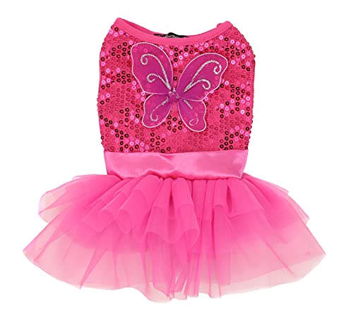 Pawpatu Hot Pink Sequin Butterfly Costume Dress for Dogs