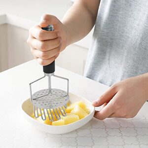 KUFUNG Potato Masher Stainless Steel, Potato Smasher Metal Wire Utensil for Best Mash for Bean, Avocado, Egg, Mini Mashed Potatoe, Banana & Other Food (2-Layers (Round holes 2), Silver)