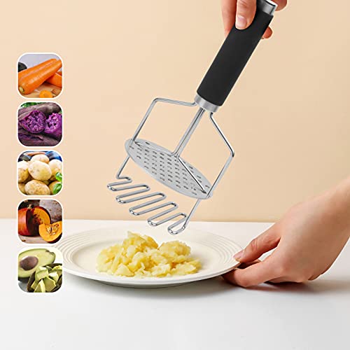 KUFUNG Potato Masher Stainless Steel, Potato Smasher Metal Wire Utensil for Best Mash for Bean, Avocado, Egg, Mini Mashed Potatoe, Banana & Other Food (2-Layers (Round holes 2), Silver)