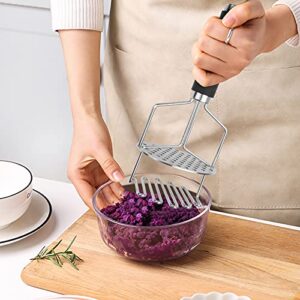 KUFUNG Potato Masher Stainless Steel, Potato Smasher Metal Wire Utensil for Best Mash for Bean, Avocado, Egg, Mini Mashed Potatoe, Banana & Other Food (2-Layers (Round holes 2), Silver)