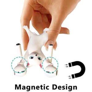 Cute Stuff Home Decor Fun Kitty Decoration for Desk Shelf Magnetic Dance Cat Airpod Holder Headphone Earbuds Holder for Apple AirPods 1& 2 3 Pro, Unique Birthday Bday Gifts Ideas (White)