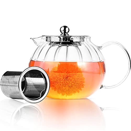 Warmyee Glass Teapot with Removable Infuser, Stovetop Safe Tea Kettle, Tea Diffuser for Loose Tea Maker Set (22 oz / 650 ml (1-2 Cups))