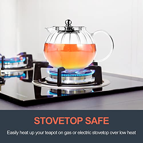 Warmyee Glass Teapot with Removable Infuser, Stovetop Safe Tea Kettle, Tea Diffuser for Loose Tea Maker Set (22 oz / 650 ml (1-2 Cups))