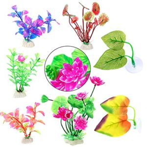 aquazone 7 pcs aquarium decor variety pack, bi-leaf betta hammock soft for hiding bubbling snuggling spawning resting spot, aquarium lifelike plants, great valued premium aquarium decoration set