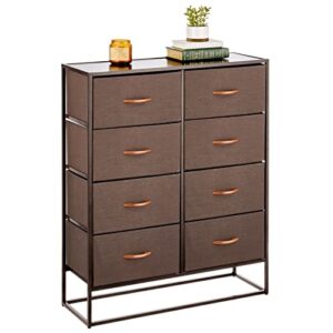 mdesign wide modern 8-drawer dresser storage unit, sturdy steel frame, wood top, easy-pull wood handles/fabric bins, organizer for bedroom, hallway, entryway, closet, margo collection, espresso brown