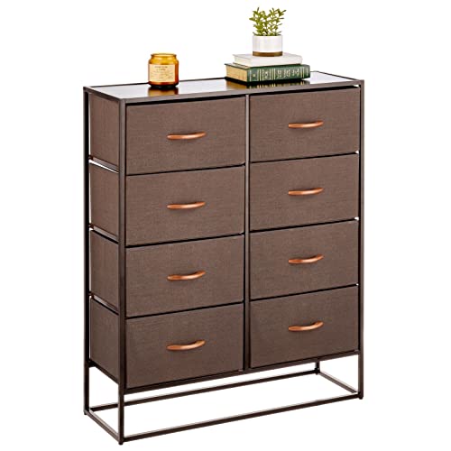 mDesign Wide Modern 8-Drawer Dresser Storage Unit, Sturdy Steel Frame, Wood Top, Easy-Pull Wood Handles/Fabric Bins, Organizer for Bedroom, Hallway, Entryway, Closet, Margo Collection, Espresso Brown