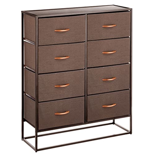 mDesign Wide Modern 8-Drawer Dresser Storage Unit, Sturdy Steel Frame, Wood Top, Easy-Pull Wood Handles/Fabric Bins, Organizer for Bedroom, Hallway, Entryway, Closet, Margo Collection, Espresso Brown