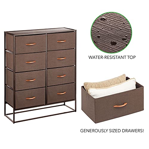 mDesign Wide Modern 8-Drawer Dresser Storage Unit, Sturdy Steel Frame, Wood Top, Easy-Pull Wood Handles/Fabric Bins, Organizer for Bedroom, Hallway, Entryway, Closet, Margo Collection, Espresso Brown