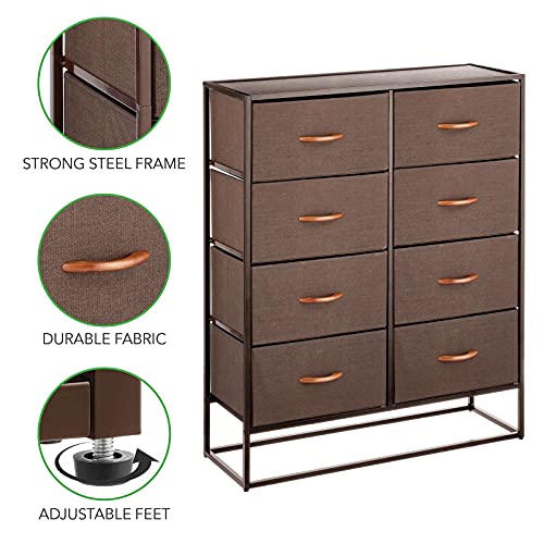 mDesign Wide Modern 8-Drawer Dresser Storage Unit, Sturdy Steel Frame, Wood Top, Easy-Pull Wood Handles/Fabric Bins, Organizer for Bedroom, Hallway, Entryway, Closet, Margo Collection, Espresso Brown