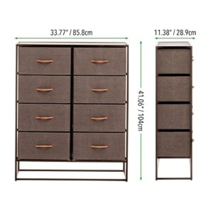 mDesign Wide Modern 8-Drawer Dresser Storage Unit, Sturdy Steel Frame, Wood Top, Easy-Pull Wood Handles/Fabric Bins, Organizer for Bedroom, Hallway, Entryway, Closet, Margo Collection, Espresso Brown