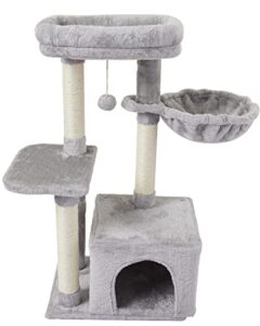 fish&nap us16h cute cat tree cat tower for indoor cat condo sisal scratching posts with jump platform cat furniture activity center play house grey