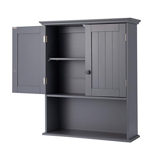 GLACER Bathroom Wall Cabinet, Medicine Cabinet with Double Doors and Adjustable Shelf, Wall Mounted Storage Cabinet for Bathroom, Living Room, Kitchen, Entryway, 23.62 x 7.87 x 27.76 inches (Grey)