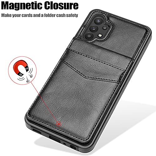 LakiBeibi Galaxy A32 5G Case, Dual Layer Lightweight Premium Leather Galaxy A32 5G Case Wallet with Card Holders Magnetic Lock Flip Protective Phone Case for Samsung Galaxy A32 5G (2021), Black