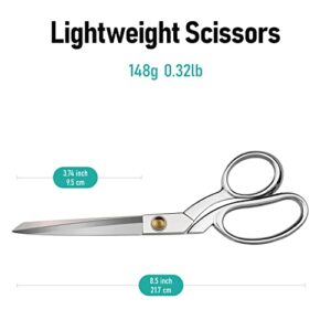 8.5 inch Sharp Fabric Scissors Sewing Scissors Professional Metal Scissors for Leather Cloth Cutting Lightweight Tailoring Shears Crafting Scissors for Home Office