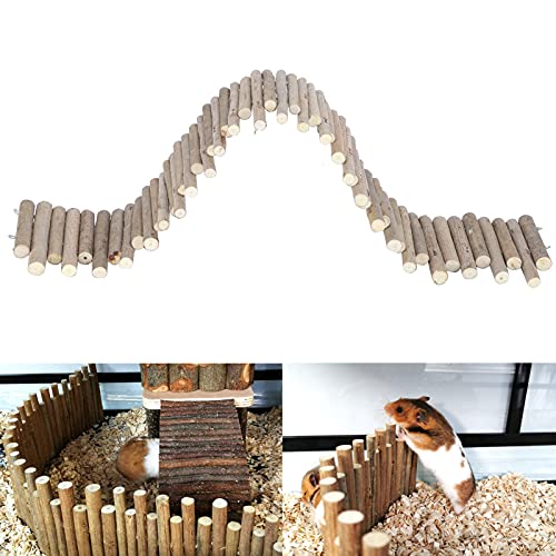 Zerodis Hamster Toys, Flexible Hamster Wooden Bridge Door Fence Hamster Chew Toys Decor Standing Climbing Platform for Mice Gerbil Chinchilla Small Animals Chew Toys(11.8in)