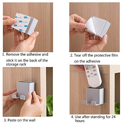 2 Pack Wall Mount Phone Holders, Phone Holder for Wall Adhesive Cell Phone Smartphone Charging Brackets Holders Shelf Remote Control Stand Organizer Storage Box for Bedroom Bathroom Office