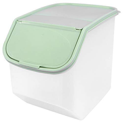 Cabilock Rice Storage Container Plastic Food Grain Holder Bin Dispenser Large Moisture Proof Household Cereal Bucket Tank Saver for Rice Flour Cereal Bread Pantry Organizer Green