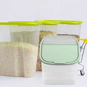 Cabilock Rice Storage Container Plastic Food Grain Holder Bin Dispenser Large Moisture Proof Household Cereal Bucket Tank Saver for Rice Flour Cereal Bread Pantry Organizer Green