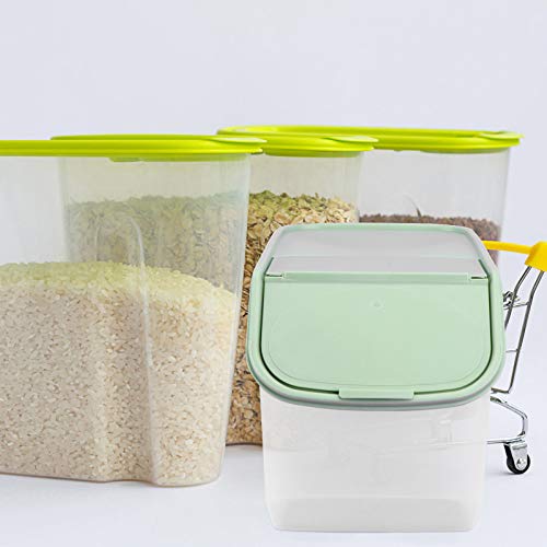 Cabilock Rice Storage Container Plastic Food Grain Holder Bin Dispenser Large Moisture Proof Household Cereal Bucket Tank Saver for Rice Flour Cereal Bread Pantry Organizer Green