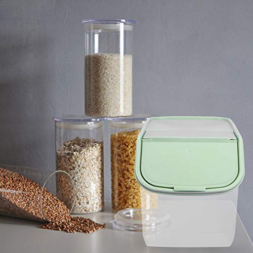 Cabilock Rice Storage Container Plastic Food Grain Holder Bin Dispenser Large Moisture Proof Household Cereal Bucket Tank Saver for Rice Flour Cereal Bread Pantry Organizer Green