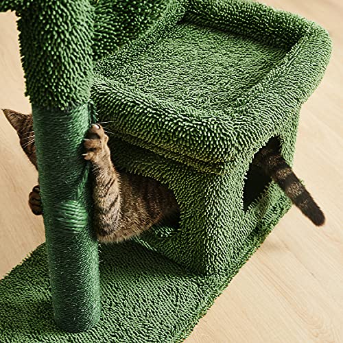 Catinsider 2 in 1 Cat Scratching Post Kitty Condo with Dangling Ball for Small Cats Green