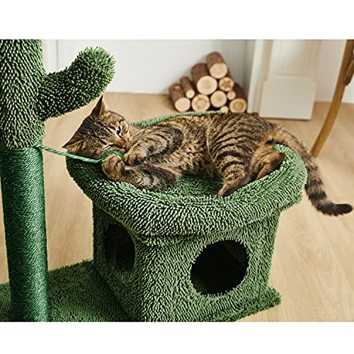 Catinsider 2 in 1 Cat Scratching Post Kitty Condo with Dangling Ball for Small Cats Green