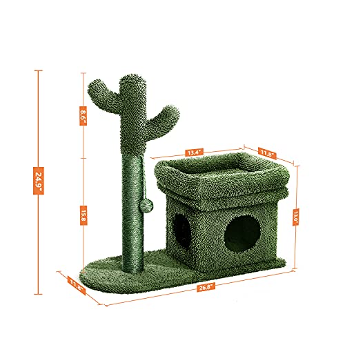 Catinsider 2 in 1 Cat Scratching Post Kitty Condo with Dangling Ball for Small Cats Green