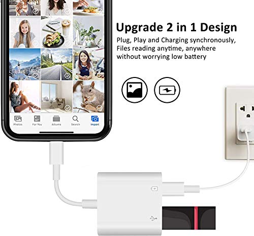 [Apple MFi Certified] Lightning to USB Camera Adapter for iPhone, USB OTG Adapter with Fast Charging Port Portable Compatible with iPhone/iPad/Card Reader/USB Flash Drive/Keyboard/Mouse Plug and Play