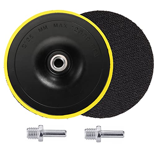 Yakamoz 2Pcs 5 Inch Hook and Loop Backing Pad Sanding Holder Polishing Backer Plate with M14 Thread to 8mm Adapter for Orbital Sander Buffer Polisher