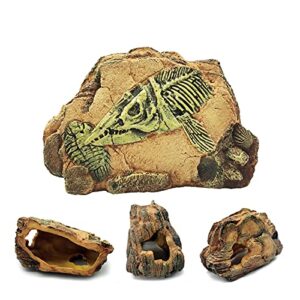 hamiledyi reptile hideout cave,lizard resin rock hiding cave,reptile habitat terrarium decoration for leopard gecko cichlids spiders lizards hermit crabs