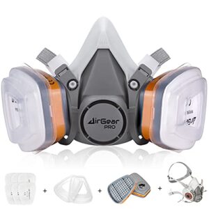 airgearpro m-500 reusable respirator mask with a1p2 filters | anti-gas, anti-dust | gas mask ideal for painting, woodworking, construction, sanding, spraying, chemicals, diy etc