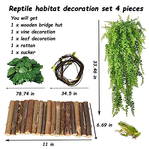 Hamiledyi Reptile Hideout Wooden Bridge Hiding Hut 4Pack Bearded Dragon Hide Caves Lizard Habitat Accessories for Iguana, Tortoise, Gecko, Chameleon, Snake, Frog, Amphibia