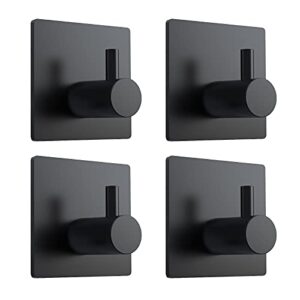 vis'v adhesive hooks, black self adhesive towel hooks waterproof shower wall stick on hooks heavy duty stainless steel bathroom kitchen sticky hooks for towel robe loofah key coat bag - 4 pcs