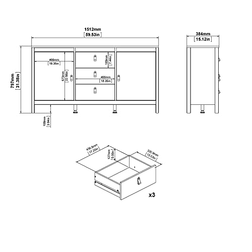 Tvilum, White Madrid 2 Door Sideboard with 3 Drawers