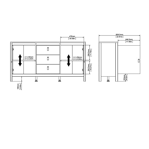 Tvilum, White Madrid 2 Door Sideboard with 3 Drawers