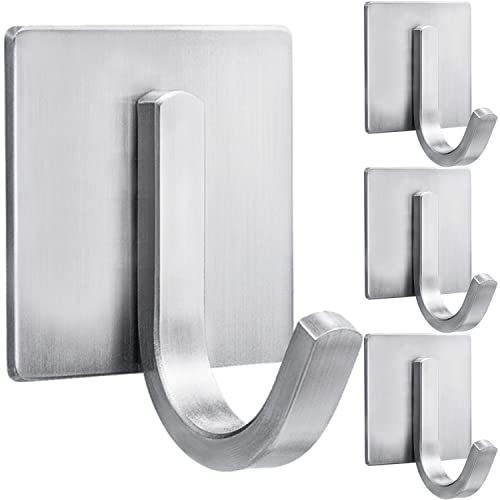 DGYB Adhesive Shower Hooks for Inside Shower 4 Packs Bathroom Towel Hook Waterproof Strong Nickel Wall Hooks Perfect for Glass Door Mirror Tile