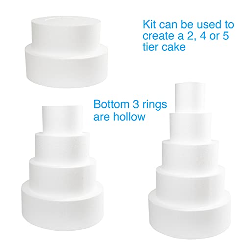 Silverlake Space Saver Cake Dummy Set - 5 Piece Set - Up to 5 Tier Cake 20 inches Tall - EPS Polystyrene Circle for Baking (Round)