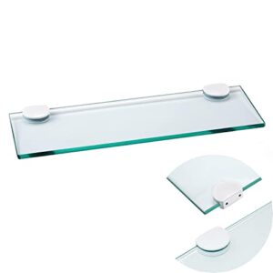 aprotoss 16 inch glass shelf for bathroom with heavy duty brackets white , glass floating shelf brackets-stainless steel die metal - cast accessories , wall mounted clear glass bathroom shelf