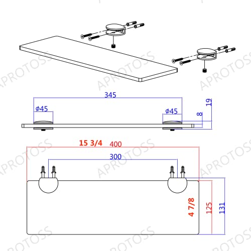 APROTOSS 16 inch Glass Shelf for Bathroom with Heavy Duty Brackets White , Glass Floating Shelf Brackets-Stainless Steel Die Metal - Cast Accessories , Wall Mounted Clear Glass Bathroom Shelf