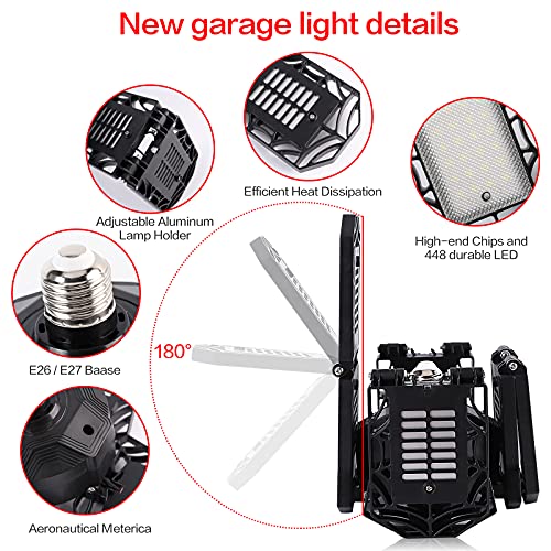 DAOKEY Led Garage Light, Garage Lights Ceiling Led Shop Light ,E26/E27 LED Garage Light with 8 Adjustable Panels, 150W Deformable Garage Lights, Garage Lights Ceiling LED for Garage, Barn, Shop.