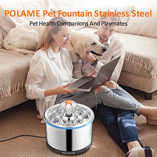 POLAME Cat Water Fountain Stainless Steel, Automatic Water Fountain for Cats Inside, Ultra-Quiet Pet Fountain Dog Water Dispenser with 1 Cat Waterer Filter for Cats, Small Dogs