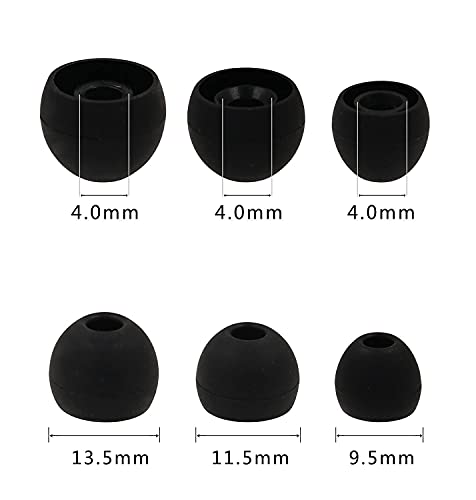 ALXCD Ear Tips for in-Ear Headphones, S/M/L Sizes 12 Pairs Soft Silicone Earbuds Tips Eartips with 3.8mm Connector Hole, Fit Most in-Ear Earbuds(Inner Hole 3.8mm -4.8mm) 12 Pairs, Black, S/M/L