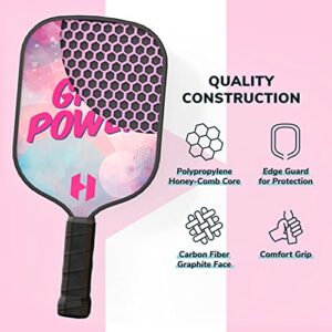 Helium Pickleball Paddle for Kids – Child Size Paddle for Children Under 12, Lightweight Honeycomb Core, Graphite Strike Face, Pickleball Paddle & Drawstring Bag - Girl Power