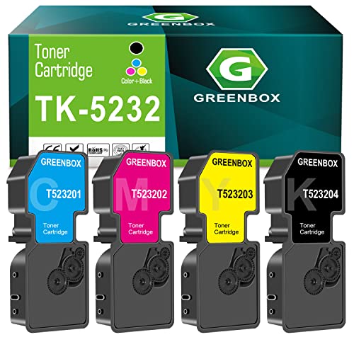 GREENBOX Compatible Toner Cartridge Replacement for Kyocera TK-5232 TK5232 TK-5232K TK-5232C TK-5232M TK-5232Y for Ecosys M5521cdw P5021cdw P5021cdn Printer (1 Black 1 Cyan 1 Magenta 1 Yellow)